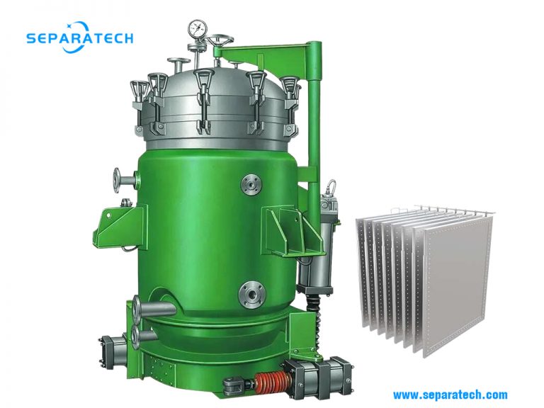 Vertical pressure leaf filter with quick-opening bottom - SEPARATECH